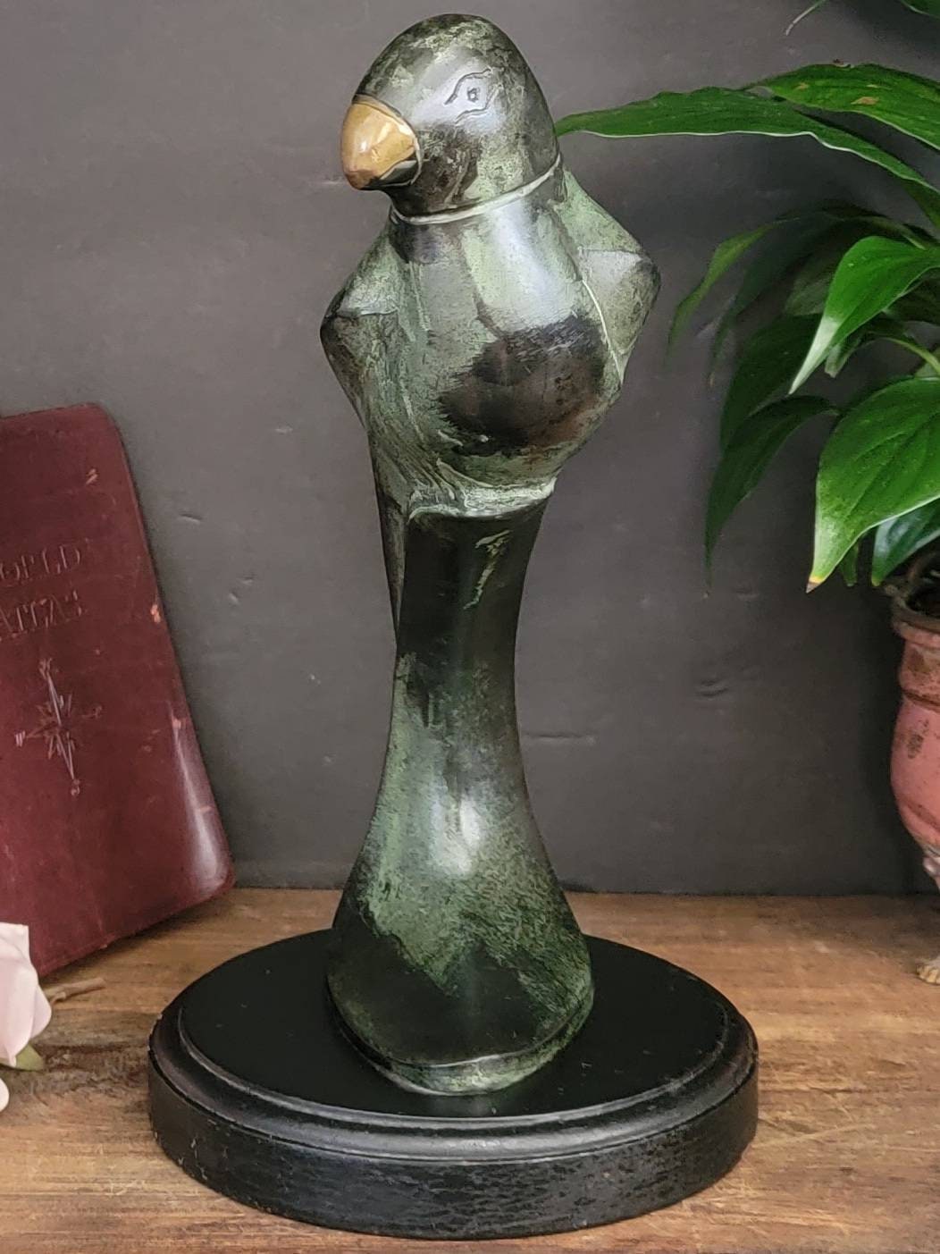 Metal Parrot Sculpture With Green Patina and Brass Colored - Etsy