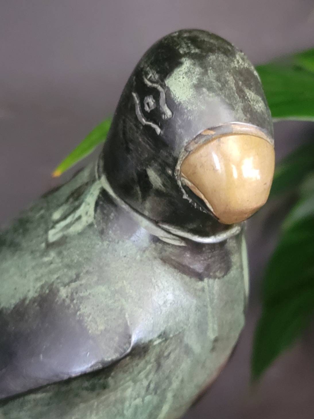 Metal Parrot Sculpture With Green Patina and Brass Colored - Etsy