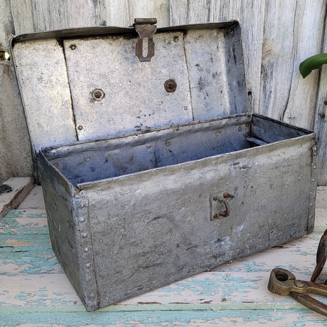 Vintage Distressed Silver Toolbox With Rusty Handle Rustic - Etsy