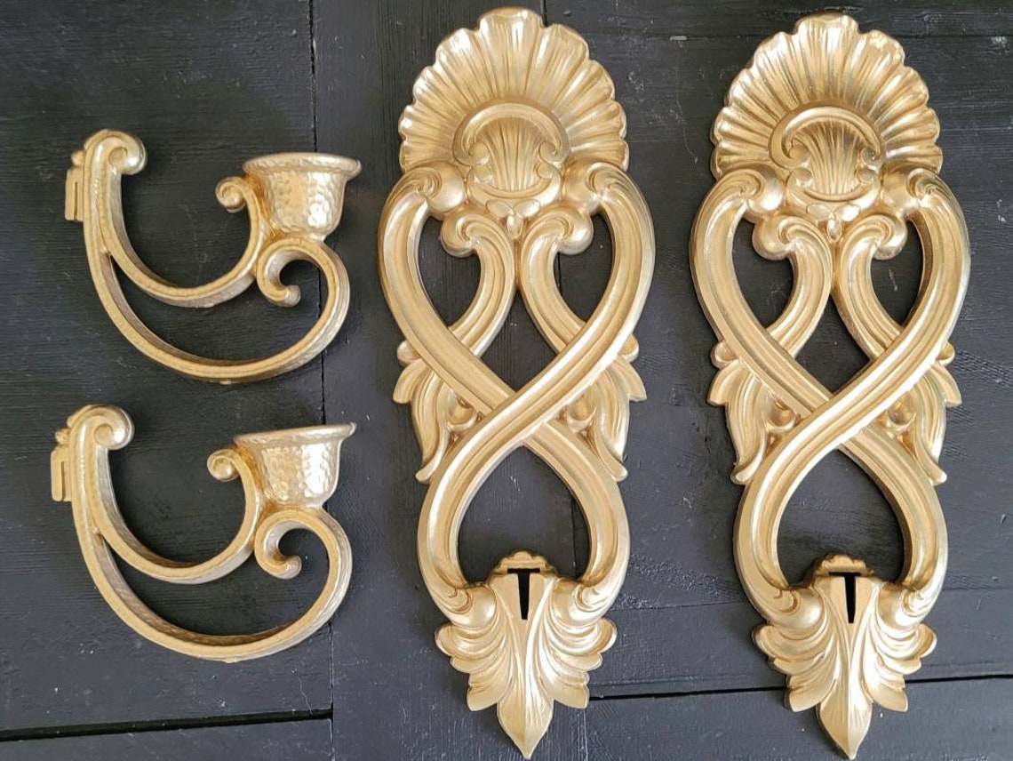 Vintage 19 Ornate Gold Clam Shell Wall Mirror With Pair | Etsy