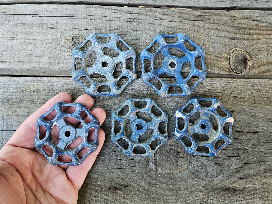 Five Medium Sized Garden Faucet Knobs | Blue Chippy Paint Spigot Knob ...