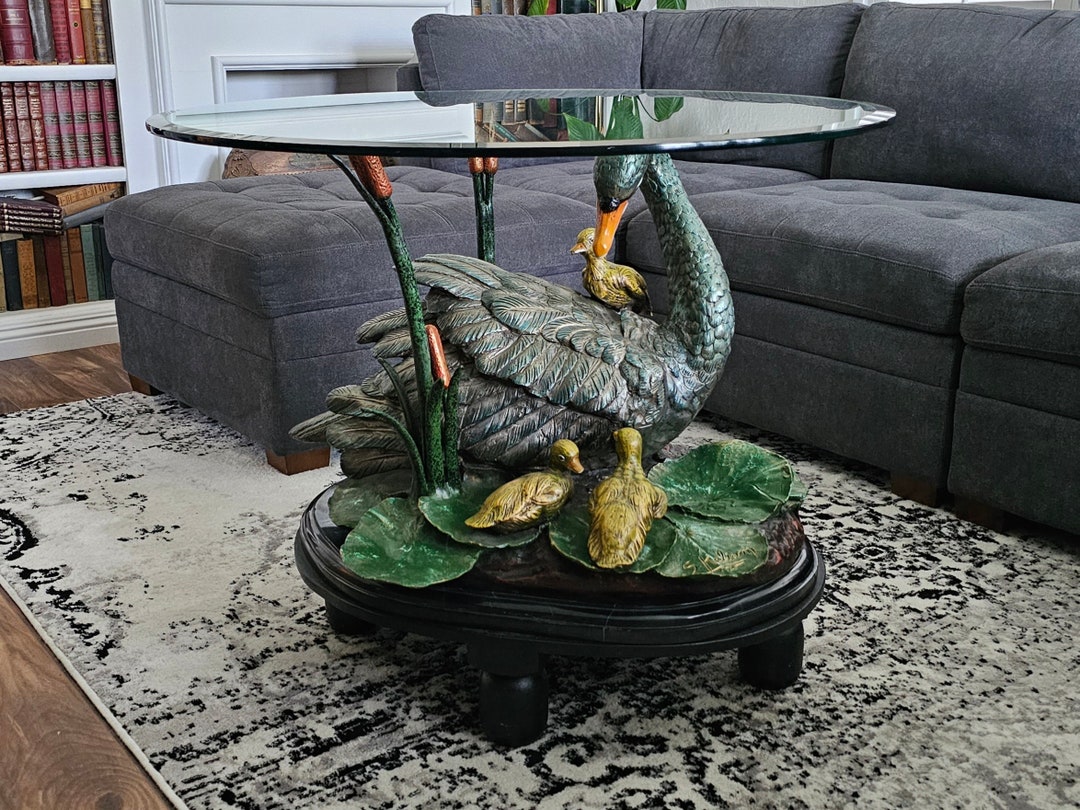 P/U Only | Vintage Painted Bronze Goose Table by S. Keliam | Cast Metal ...