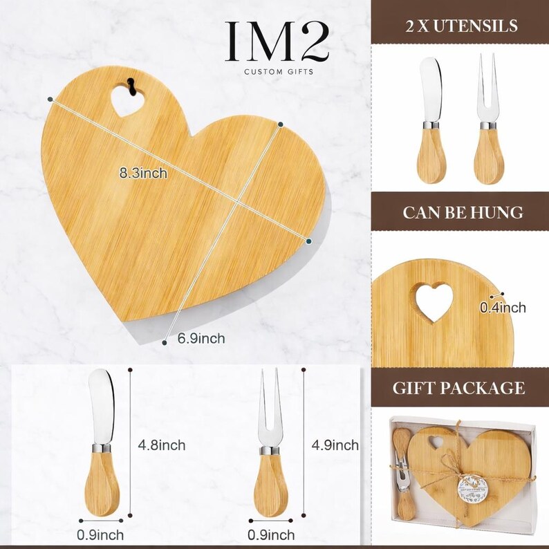Custom Design Cheese Board Set, Personalized Heart Wooden Charcuterie ...