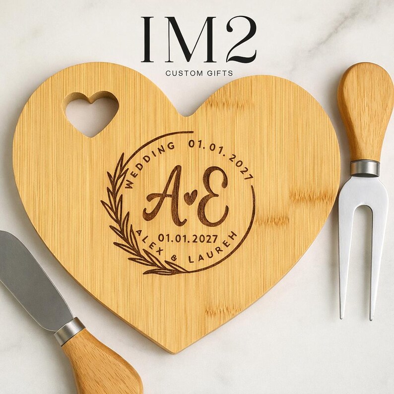Custom Design Cheese Board Set, Personalized Heart Wooden Charcuterie ...