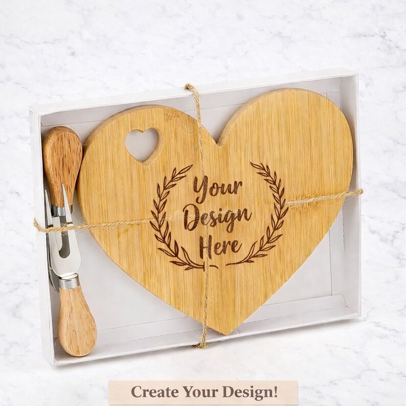 Custom Design Cheese Board Set, Personalized Heart Wooden Charcuterie ...