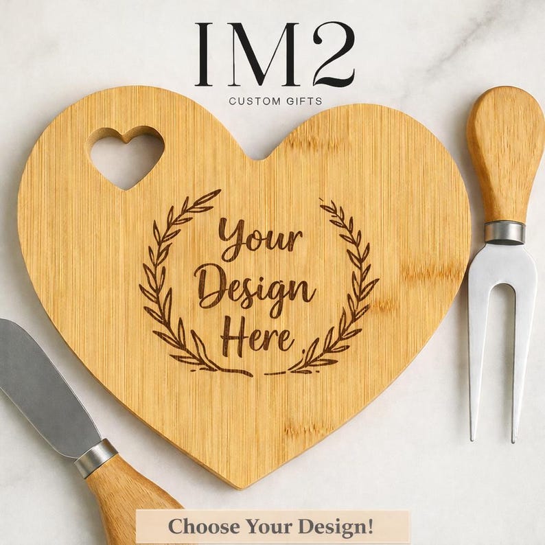 Custom Design Cheese Board Set, Personalized Heart Wooden Charcuterie ...