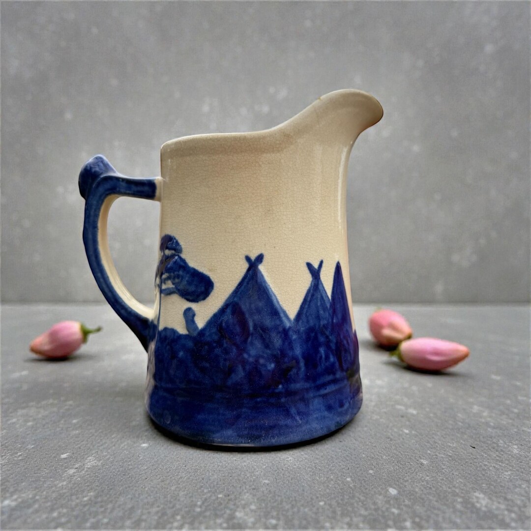 Antique Blue Stoneware Pitcher