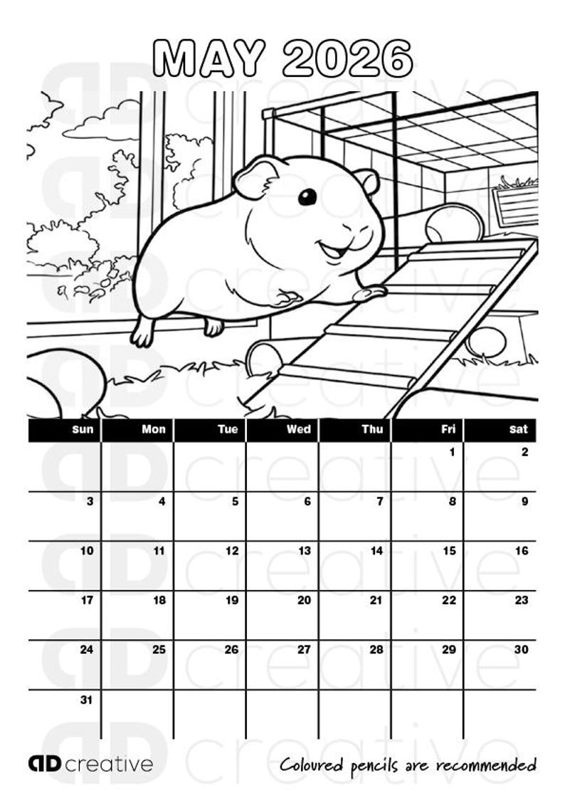 Printable Animal Colouring Calendar 2026 | Full Year Monthly Colour-in ...