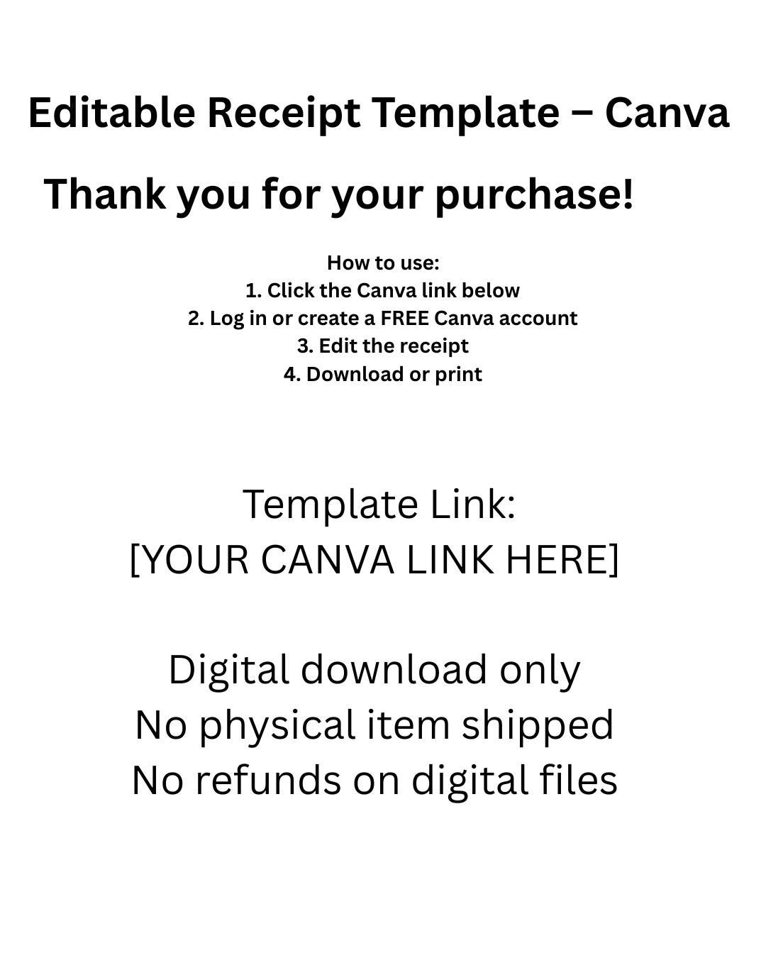 Editable Receipt Template | Canva Receipt | Printable Receipt | Instant ...