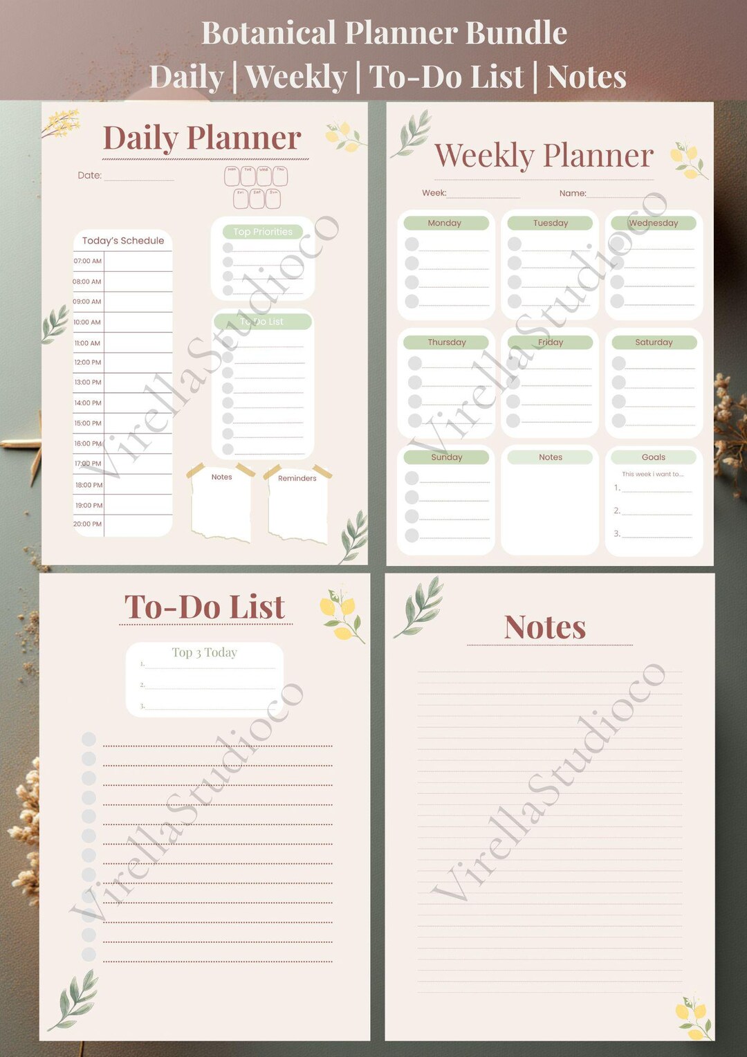 Botanical Planner Bundle A4 | Daily & Weekly Planner | To-do List ...