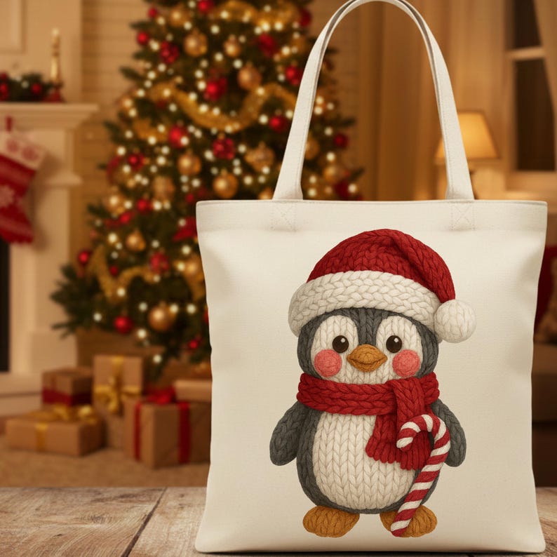 Cute Knitted Christmas Penguin PNG | Kawaii Winter Character | Santa ...
