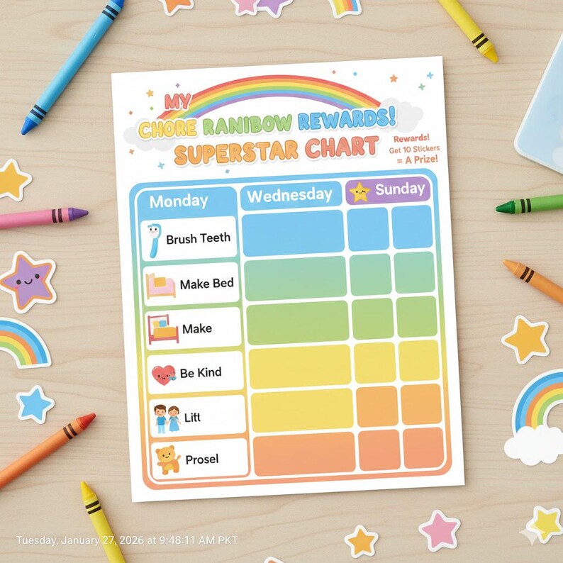 Kids Reward Chart Printable for Behavior, Chores & Good Habits ...