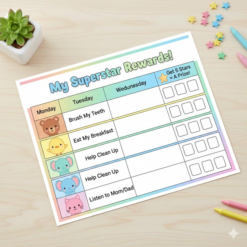 Kids Reward Chart Printable for Behavior, Chores & Good Habits ...