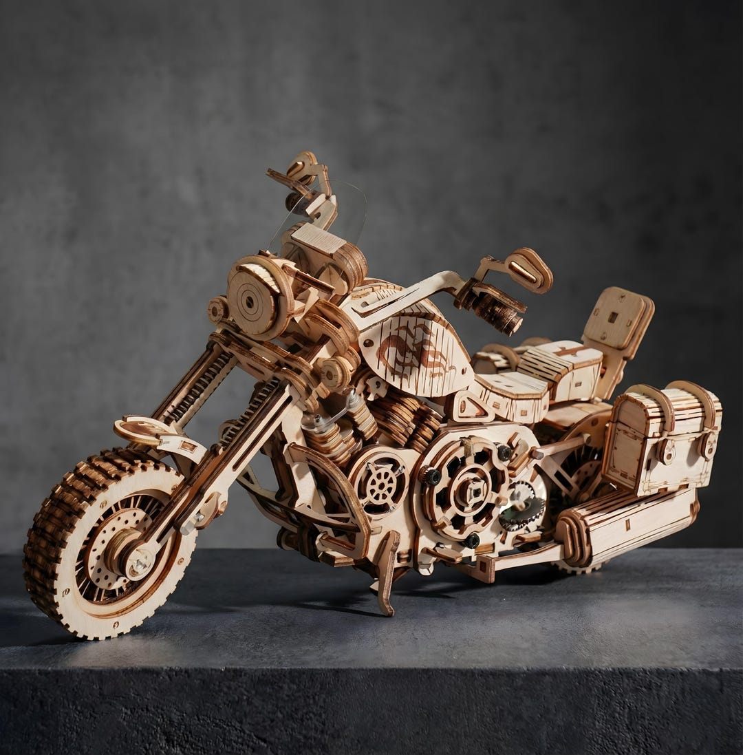 3D Wooden Cruiser Motorcycle Model – Mechanical DIY Puzzle Bike Display ...