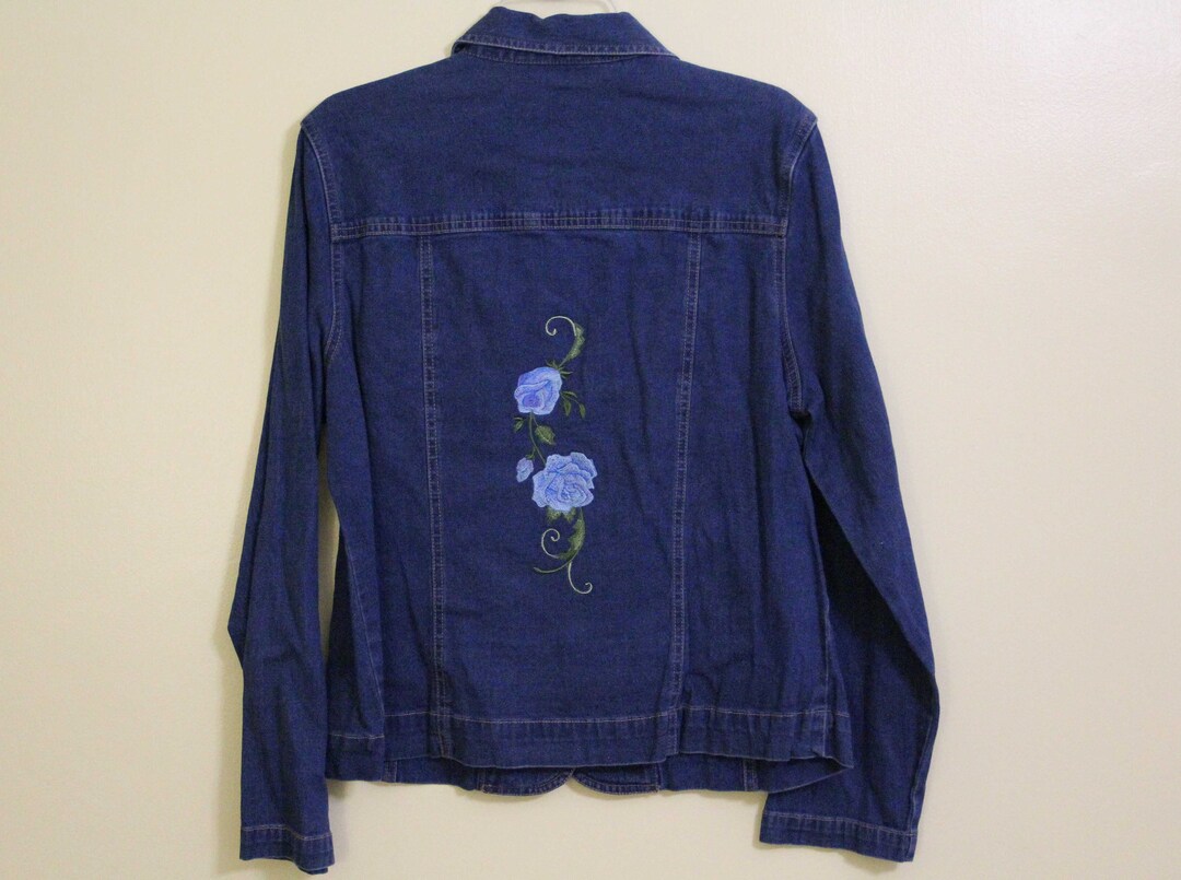 Woman's Denim Jacket With Embroidered Roses - Etsy