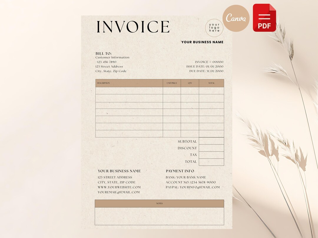 Professional Invoice Template for Canva | Editable US Letter & A4 ...