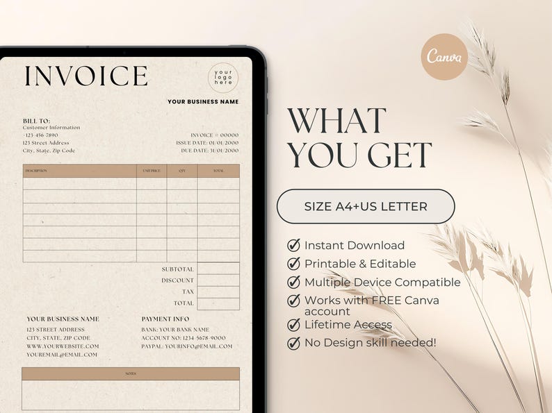 Professional Invoice Template for Canva | Editable US Letter & A4 ...