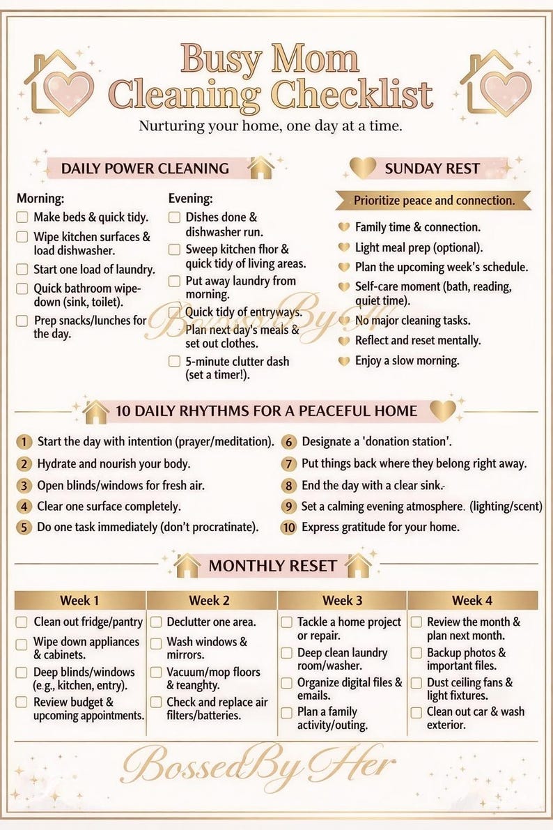 Busy Mom Cleaning Checklist | Daily & Monthly Planner (digital Download ...