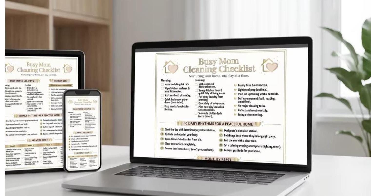 Busy Mom Cleaning Checklist | Daily & Monthly Planner (digital Download ...