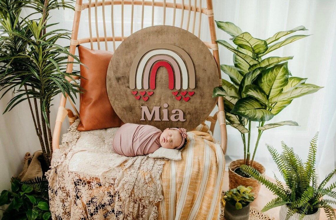 Boho Baby Name Sign / Rainbow Baby Round/baby Name Wood Sign / | Etsy