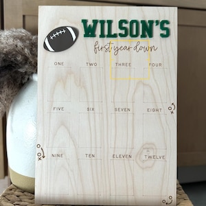 First Down Football Milestone Board - One Year Birthday Keepsake Sign ...
