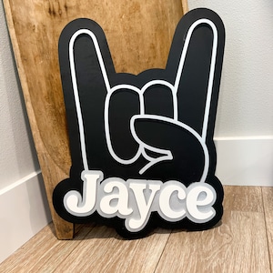 Personalized Rock on Hand Sign: 3D Wooden Name Decor - Etsy