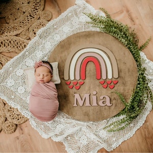 Boho Baby Name Sign / Rainbow Baby Round/baby Name Wood Sign / Round ...