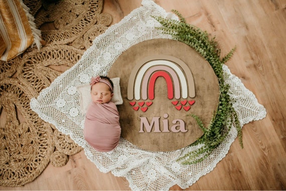 Boho Baby Name Sign / Rainbow Baby Round/baby Name Wood Sign / | Etsy