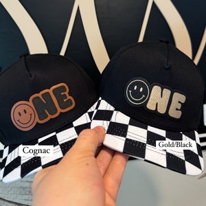 Happy Dude Toddler Snapback Hat: ONE Patch, Checkered Brim, Smiley Face ...