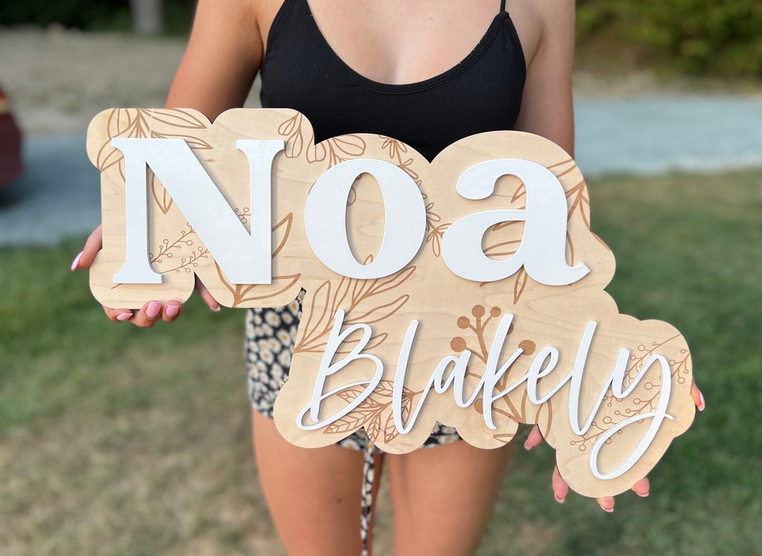 Floral Name Sign, Floral Double Layer Name Sign, Boho Floral Sign, Boho ...