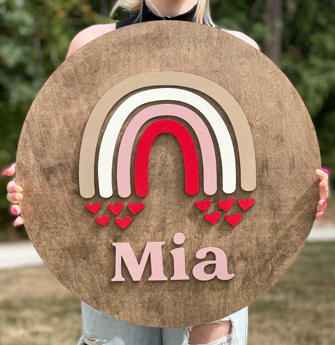 Boho Baby Name Sign / Rainbow Baby Round/baby Name Wood Sign / | Etsy