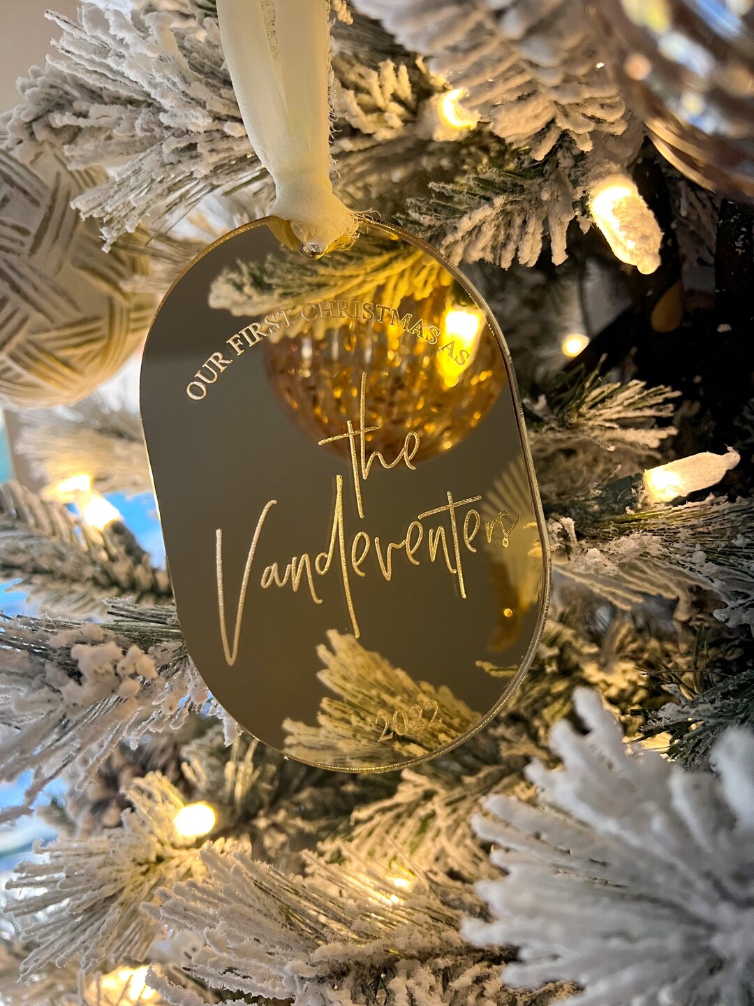 Personalized Acrylic First Christmas Married Ornament: Gold or Silver ...