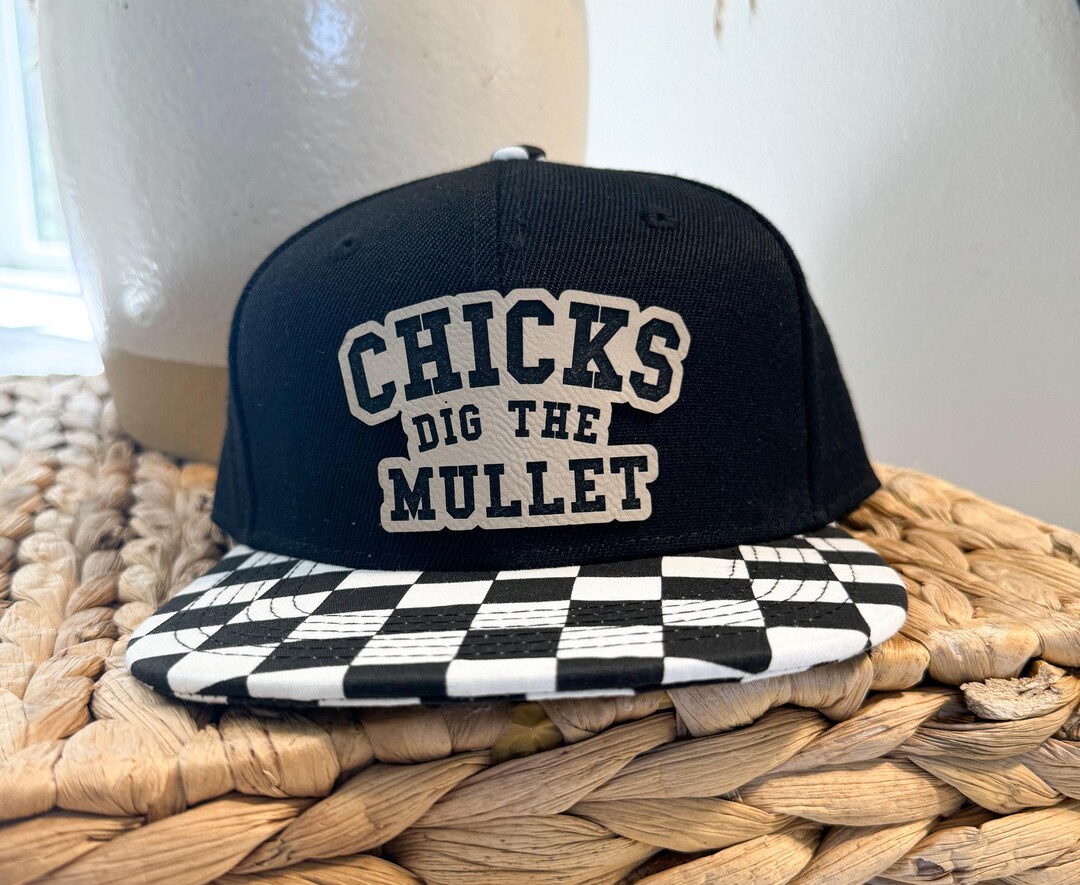 Chicks Dig Mullets Leather Patch Hat: Personalized Snapback Trucker Cap ...