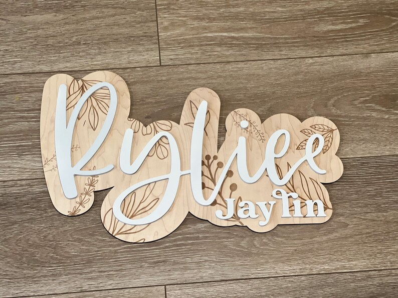 Floral Name Sign Floral Double Layer Name Sign Boho Floral - Etsy