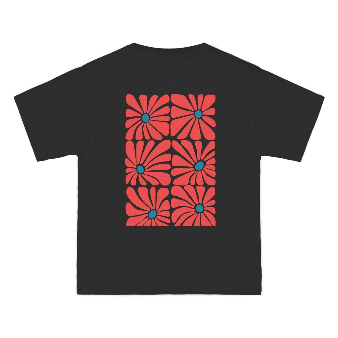 Retro Floral Tile Pattern T-shirt | Red Daisy Graphic Tee - Etsy