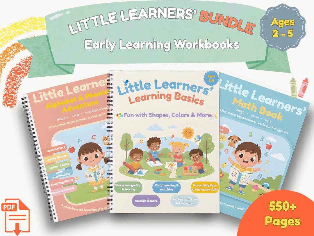 Pre-k Learning Workbook Bundle for Kids Alphabet Phonics Math Basics ...