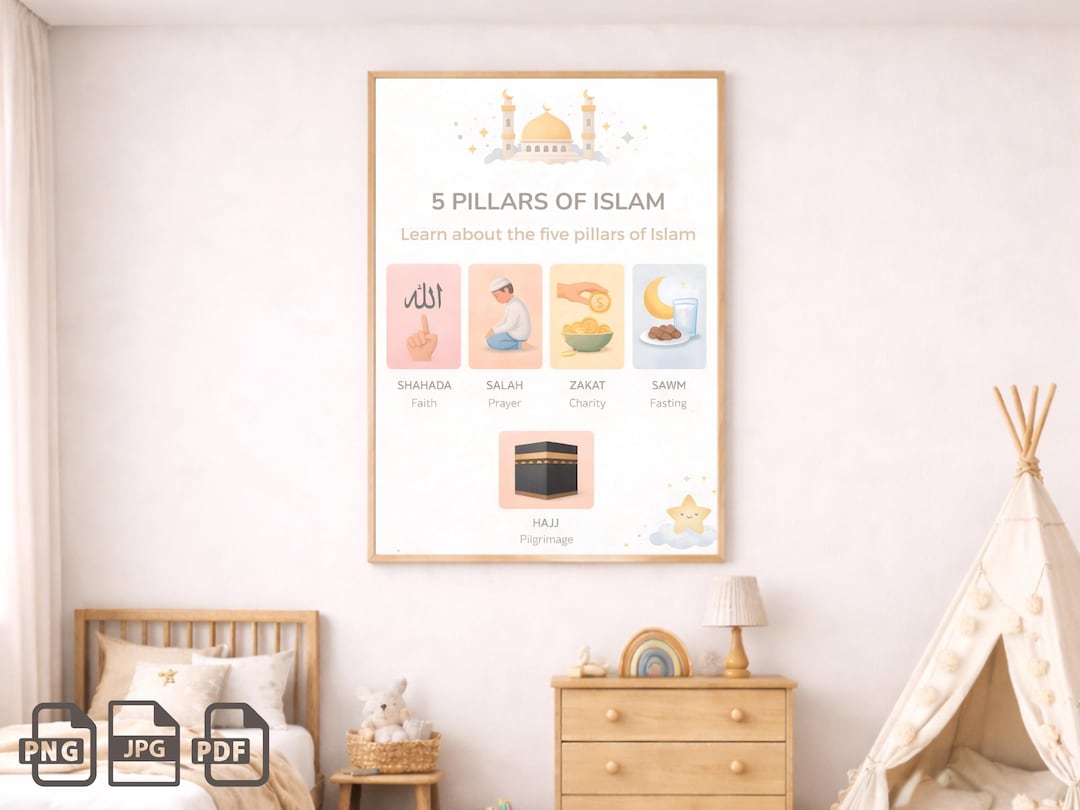 5 Pillars of Islam Poster Islamic Homeschool Wall Art Muslim Kids ...