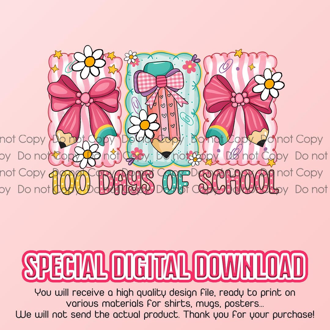 100 Days of School PNG, Bow Pencil 100 Days Design, Coquette Teacher ...