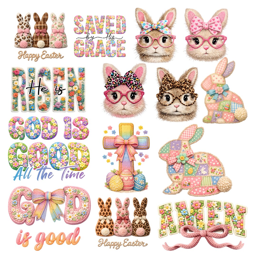 Easter PNG Bundle Faux Yarn Egg Hunter Bunny Crochet Coquette Bow Jesus ...