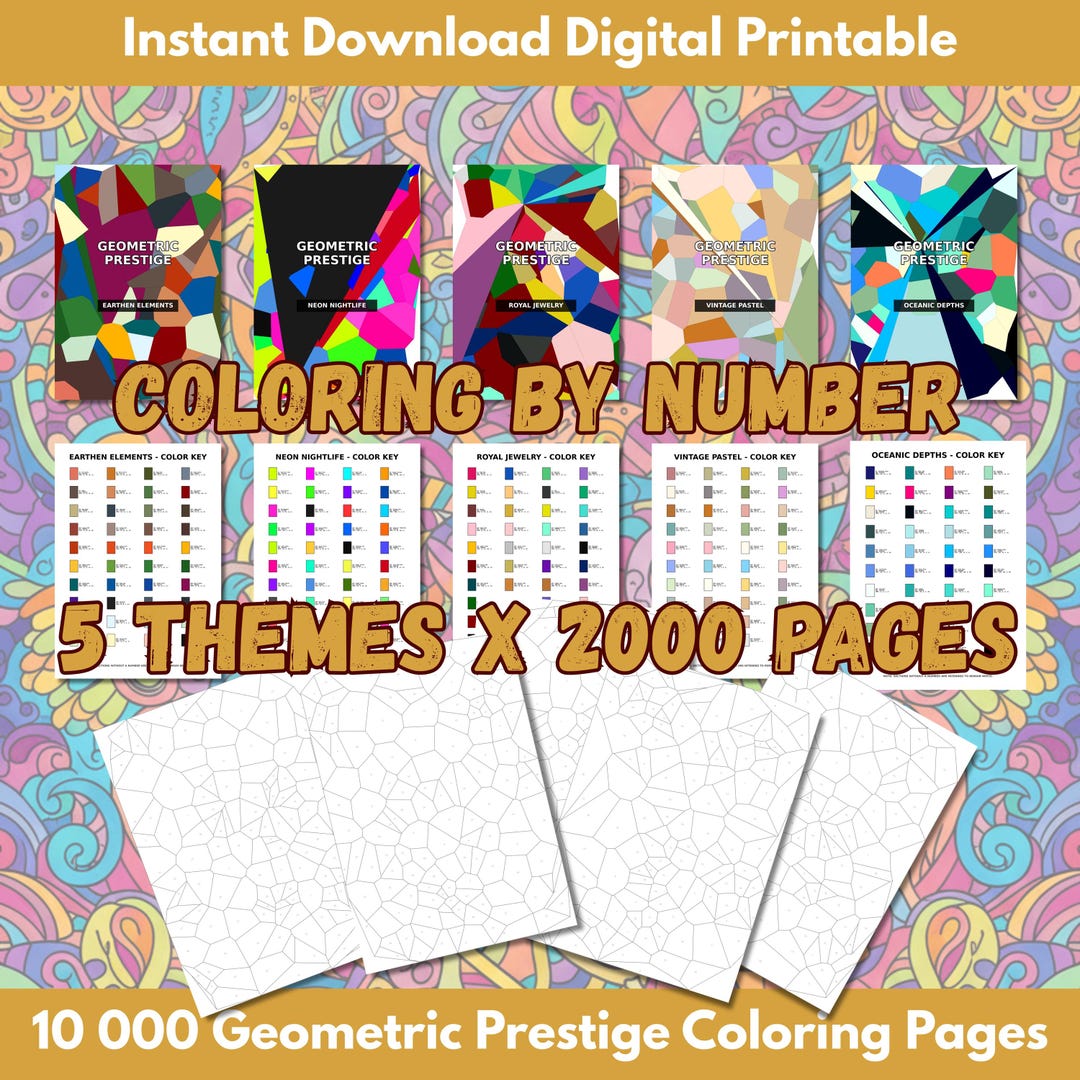 Geometric Color by Number Bundle, 5 Themes (PDF Pattern) - Etsy