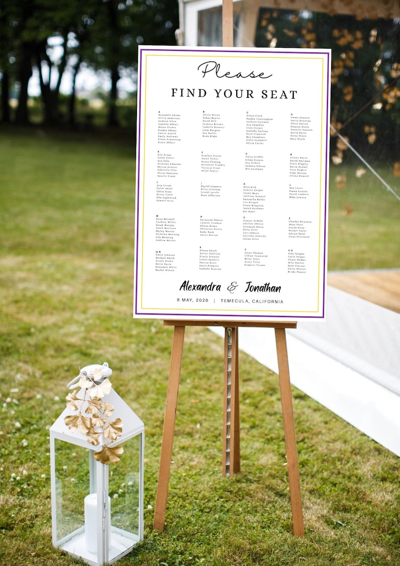 Elegant Alphabetical Wedding Seating Chart Template (canva Editable ...
