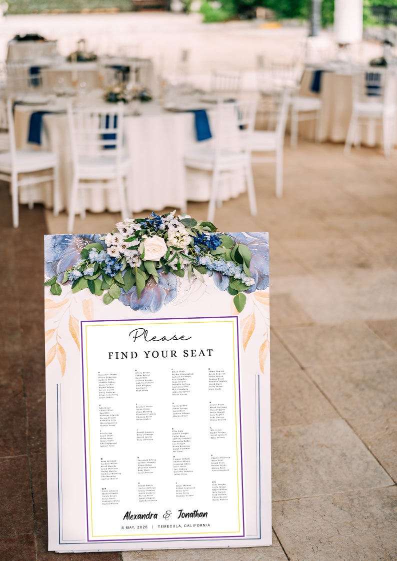 Elegant Alphabetical Wedding Seating Chart Template (canva Editable ...