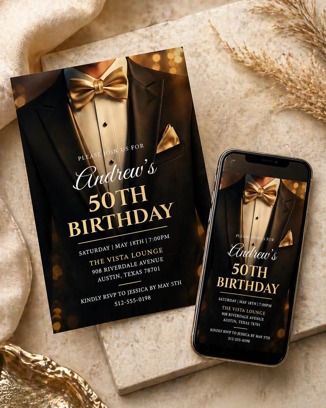 Elegant Tuxedo Birthday Invitation | Black Tie Theme Formal Party ...