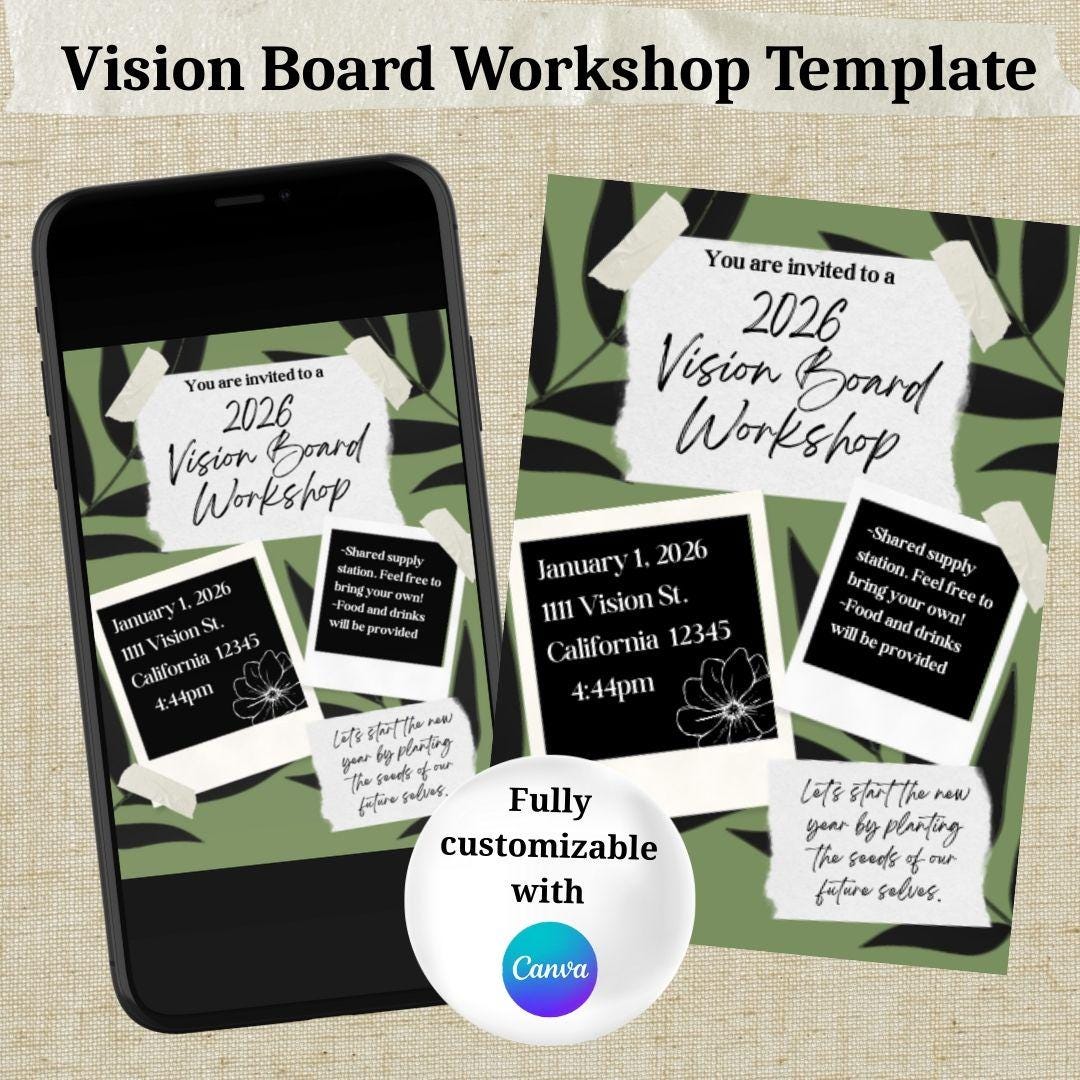 2026 Vision Board Workshop Invitation Template | Editable & Printable ...