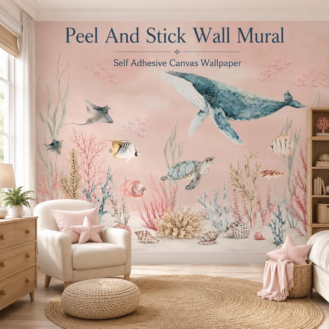 Watercolor Ocean Whale Wallpaper Mural, Peel and Stick Under the Sea ...