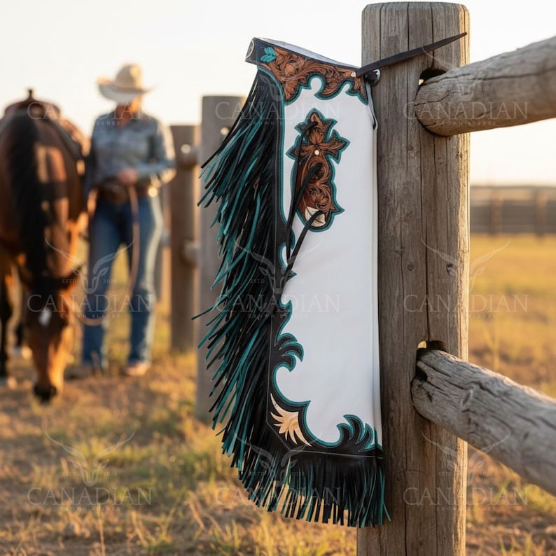Horse Leather Tooled Riding Chaps – Handmade Western Cowboy Equestrian ...