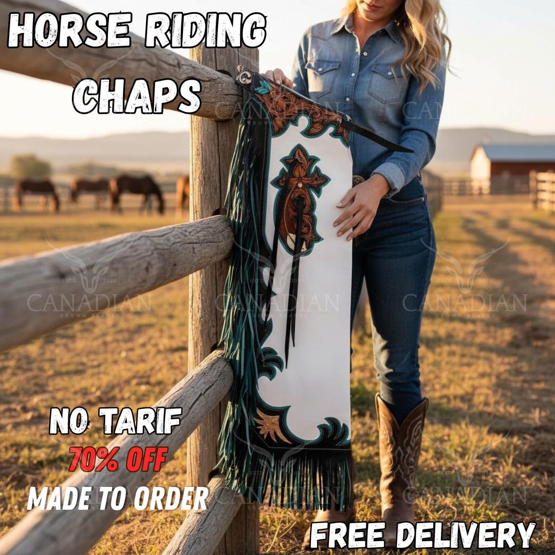 Horse Leather Tooled Riding Chaps – Handmade Western Cowboy Equestrian ...