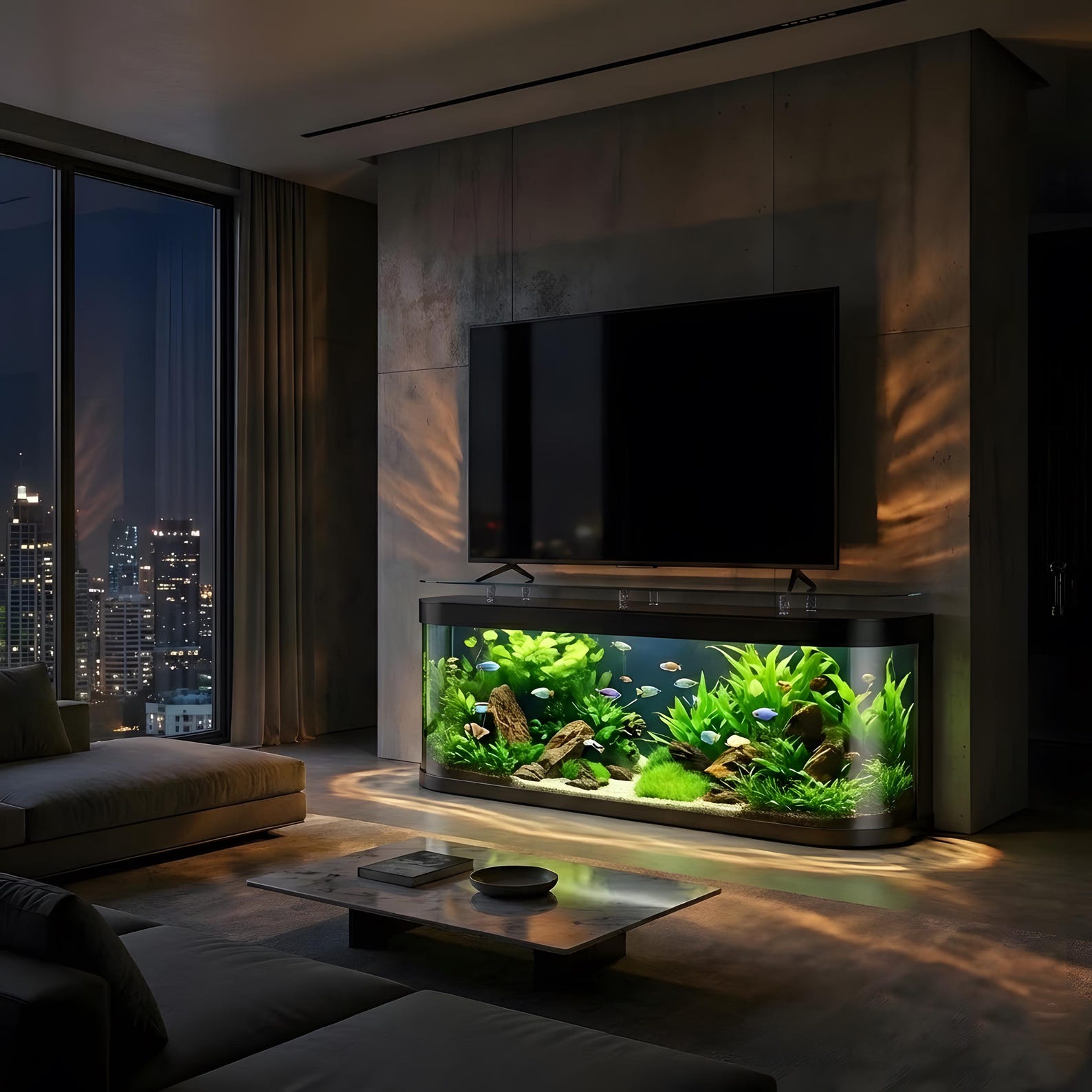Aquarium TV Stand – Black Modern Fish Tank Console Cabinet With Built ...