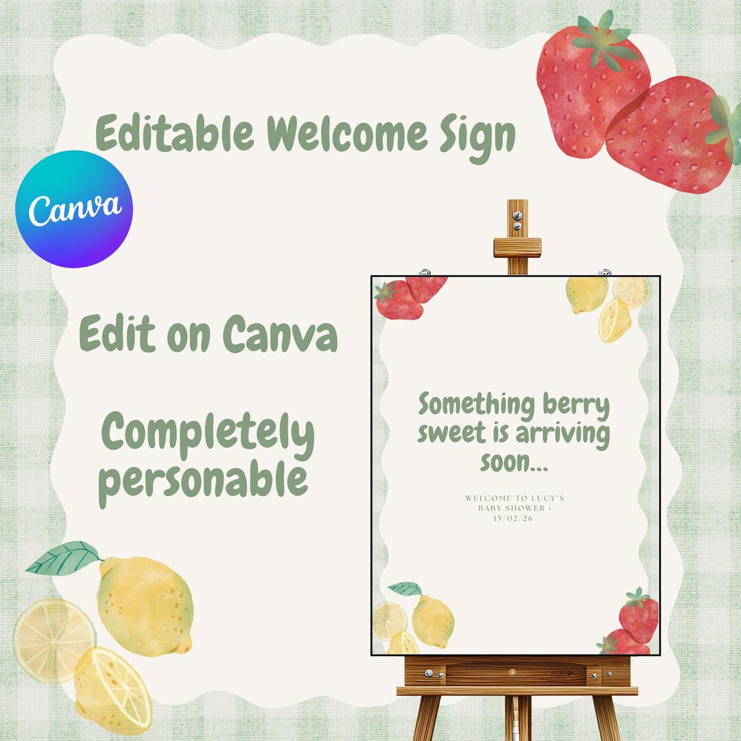 Strawberry Baby Shower Welcome Sign, Something Berry Sweet is Arriving ...