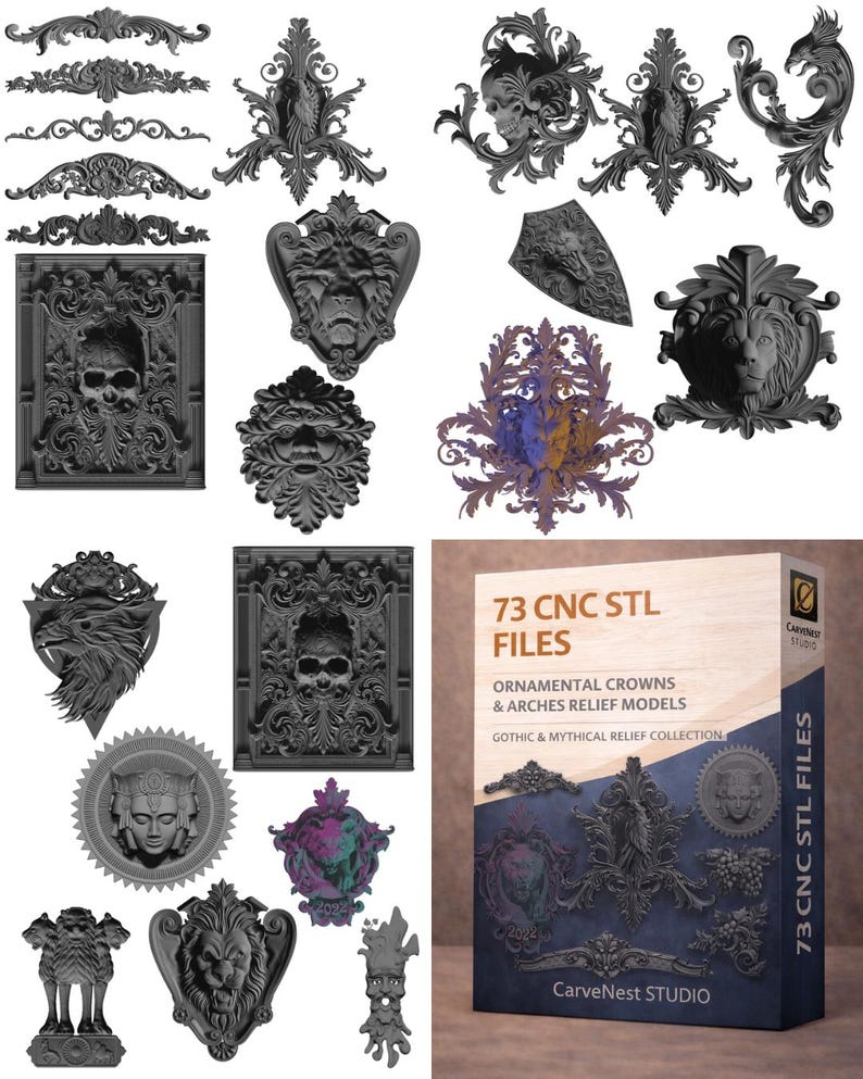 73 Gothic Baroque CNC Relief Models – Crowns, Arches (STL Files Digital ...